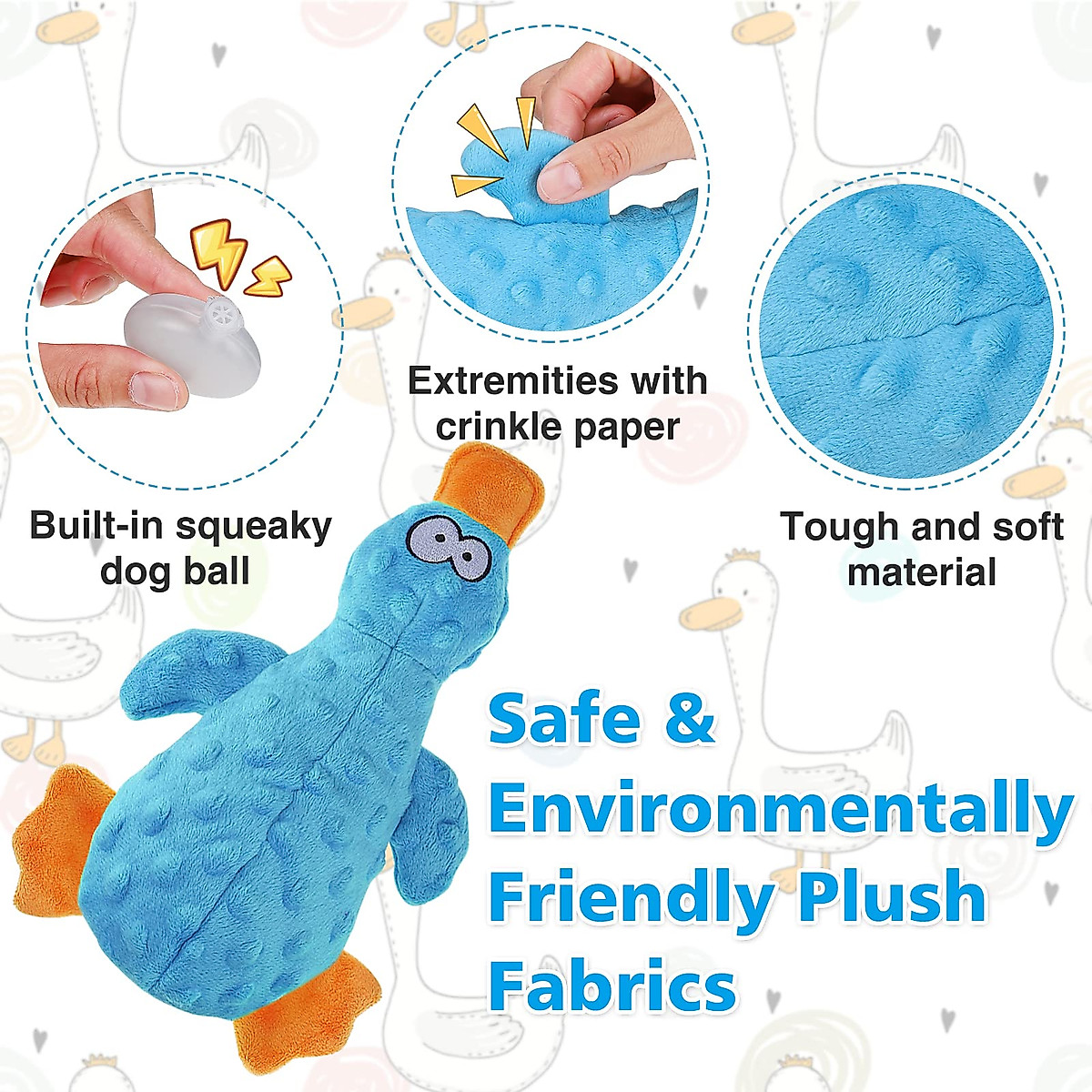 Alphatool Squeaky Dog Toys, Duck Dog Toys for Aggressive Chewer, Tough Plush Dog Toys for Large Dogs, Crinkle Interactive Puppy Dog Toys for Small Medium Dogs (3pcs)