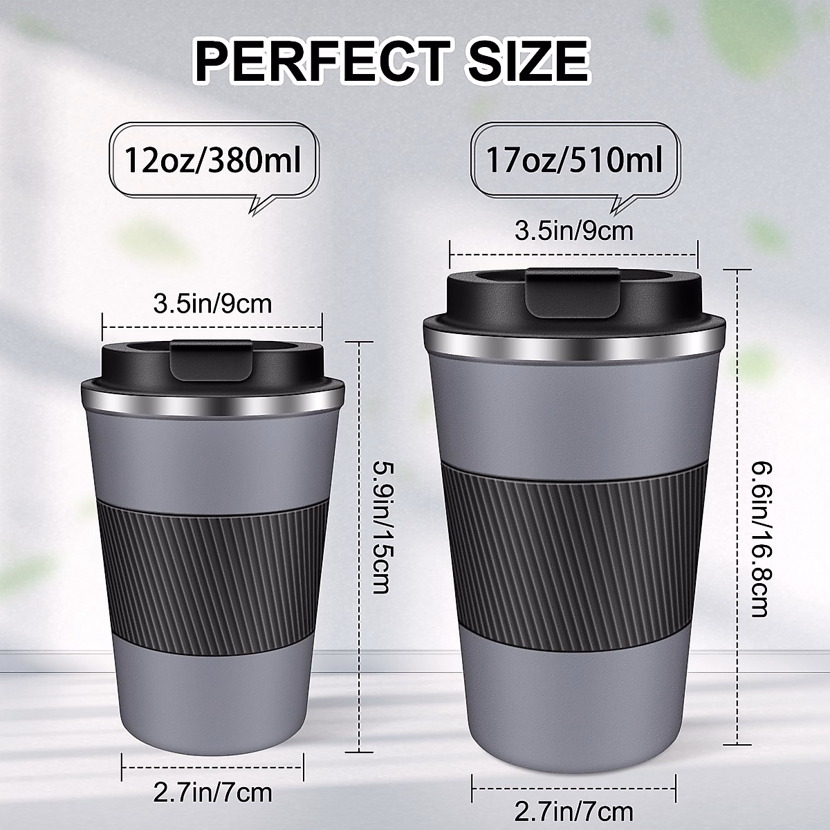 Coffee Travel Mug 12oz Insulated Coffee Mug with Lid Portable Spill-Proof Coffee Travel Mug No Handle Reusable Stainless Steel Mug Keeps Cold and Hot Suitable for Car, Daily, Travel and Gifts