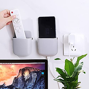 BZUEPRS Remote Control Holders Wall Mounted, 3 Pcs Self Adhesive Storage Box, Bottom Slot Easy Phone Charging, Wall Mounted Organizer Stand for Bathroom Bedroom Kitchen Office