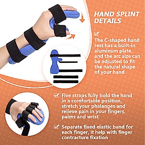 Scurnhau Resting Hand Splint, Functional Hand Brace, Wrist & Finger Night Immobilizer, Hand Support for Tendinitis, Arthritis, Carpal Tunnel Syndrome, Stroke Hand, Fit for Left and Right Hand-S/M