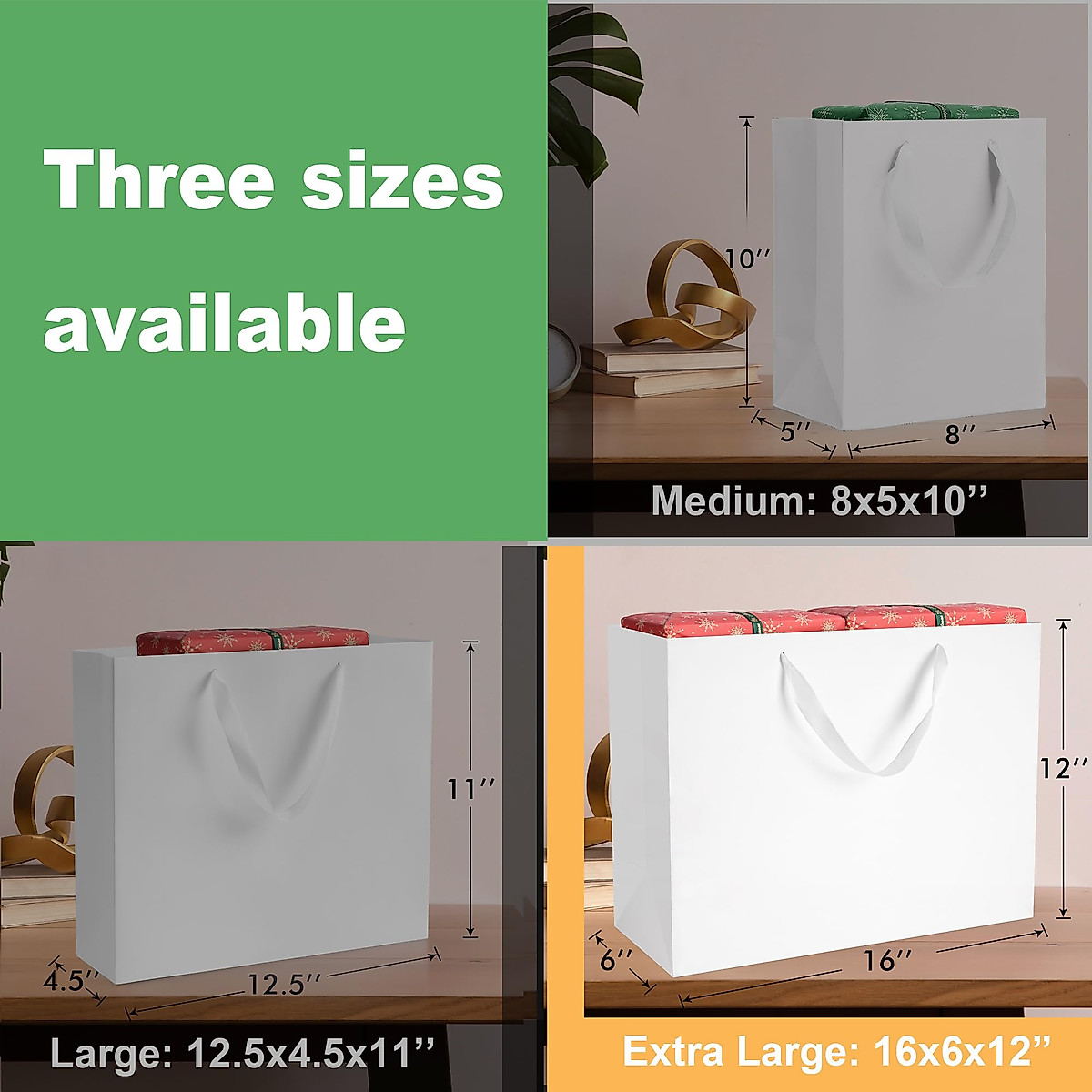 MOXARYSU White Gift Bags With Handles: 16x6x12 Inch 3pcs Extra Large White Paper Gags Bulk For Party Shopping Birthday Wedding