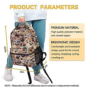 NICEFORNICE Pug Dog Backpacks Kids, 16 Inch Cute Backpack for School, Brown Lightweight Bookbag for Boys
