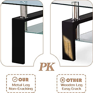 POULEII Living Room Table Set,3 Piece Glass Coffee and End Tables Set for Room,Coffee with Tempered Tabletop Metal Frame Apartment, Small Space Black