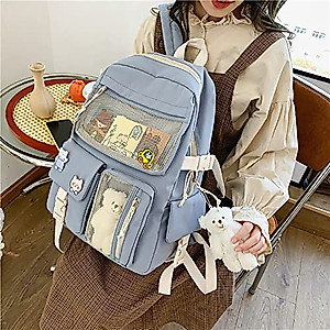 Tonecy Kawaii Mesh Backpack with Kawaii Pin and Accessories Girl Cute Aesthetic Backpack for School Laptop Teen Girls Women
