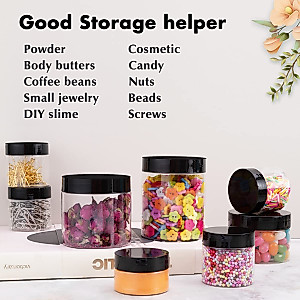 4 oz Plastic Jars with Lids, Round Clear Cosmetic Jars, Wide-mouth Plastic Containers with Inner Liners and Labels for Beauty Products, Makeup, Lotions, Body Scrub, Creams (Black Lid, 6 Pieces)