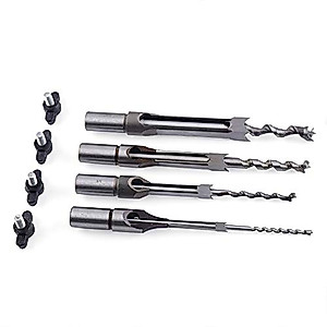 CHUNILLE Square Hole Chisel and Bit Machine Set, Mortising Kit Woodworking Bench Drill Joint Mortise Square Hole Drilling Set of Bench Drill with 4 Bits