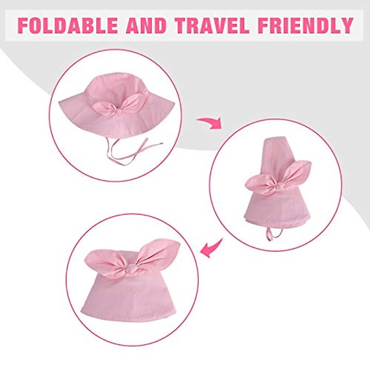 2 Pieces Baby Girls Sun Hat Adjustable Sun Protection Summer Beach Wide Brim Hat (White and Pink,0-12 Months)