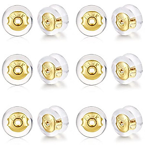 Kerryjewl 18K Gold Locking Secure Earring Backs for Studs, Silicone Earring Backs Replacements for Studs/Droopy Ears, No-Irritate Hypoallergenice Earring Backs for Adults&Kids (Gold)