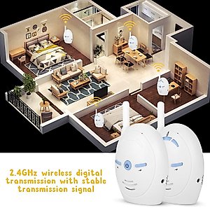 Bewinner Digital Audio Baby Monitor, 2.4Ghz Nanny Intercom Electronic Alarm Monitor,Support Two-Way Talk and Audio Monitoring,Plug and Play,Audio Monitor Range up to