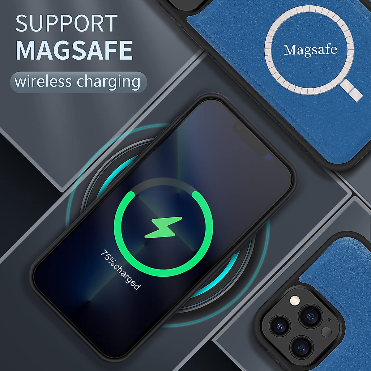 Skycase Case Designed for iPhone 13 Pro Max 5G 6.7’’, Support [Magsafe Charge][2 in 1] Magnetic Detachable Flip Folio Wallet Case with Card Slots for iPhone 13 Pro Max 2021,Navy