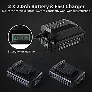 WISETOOL 20V Cordless Electric Ratchet Wrench Set,3/8" Power Ratchet Wrench Kit with 2-Pack 2000mAh Lithium-Ion Batteries,Max Torque 60N.m(44.25 ft-lbs),Variable Speed,9 Sockets and and Tool Bag