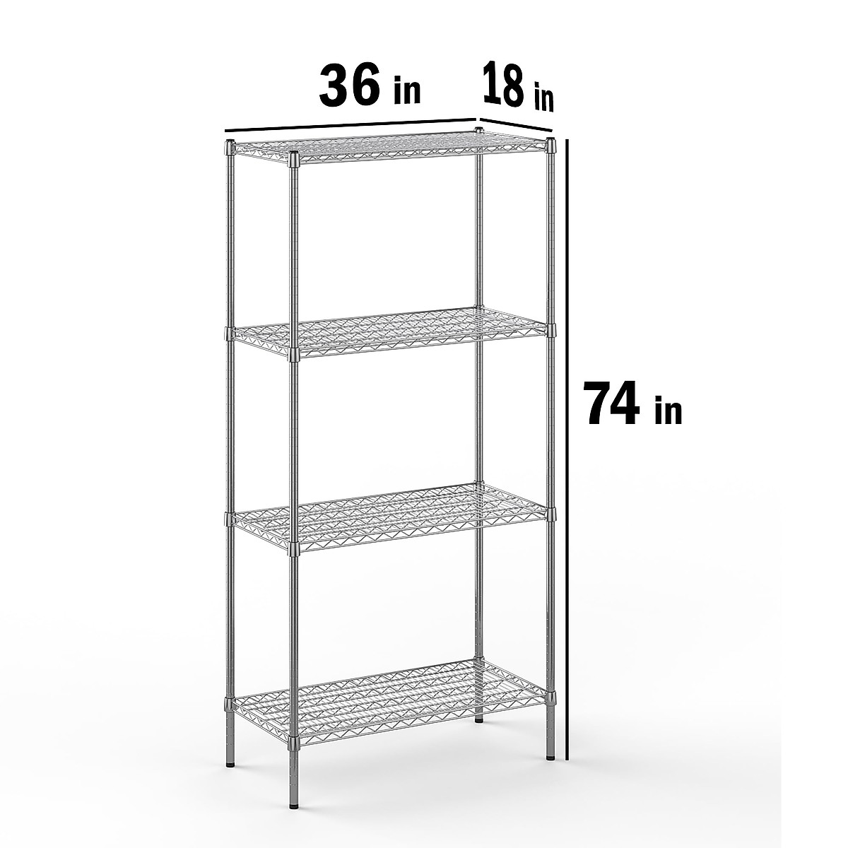 Regal Altair 18" Deep x 36" Wide x 74" High 4 Tier Chrome Wire Shelving Kit | NSF Commercial Storage Rack Unit
