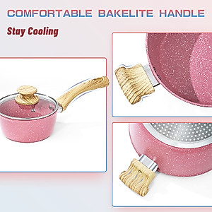 Nonstick Cookware Sets, 8 Piece Pots and Pans Set, Granite Stone Non Stick Frying Pan Set with Stay Cool Handles, Pink kitchen Sets 100% PFOA-Free, Toxin-Free, Induction Compatible