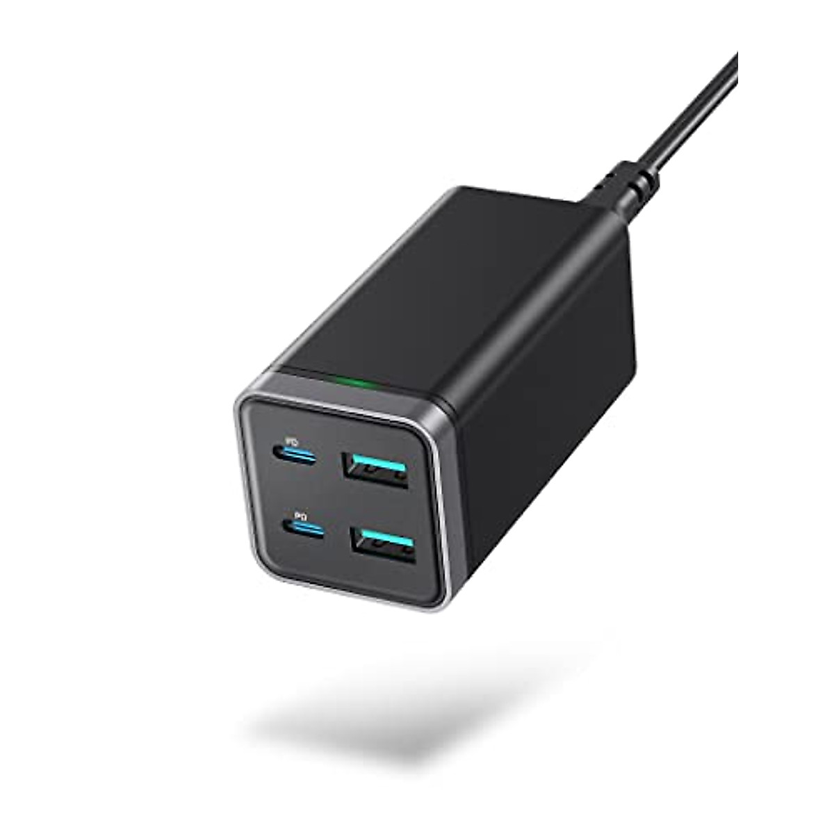 USB C Charger, GaN 65W 4-Port Desktop USB Charging Station with 2 USB-C Ports +2 USB-A Ports PD Fast Charger for MacBook Pro Air, Dell XPS 13, iPad Pro, iPhone 14 13 12 Pro Max, Galaxy and More(Black)