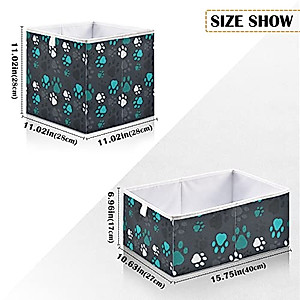 WELLDAY Storage Basket Cute Paw Prints Foldable 11 x 11 x 11 in Cube Storage Bin Home Decor Organizer Storage Baskets Box for Toys, Books, Shelves, Closet, Laundry, Nursery