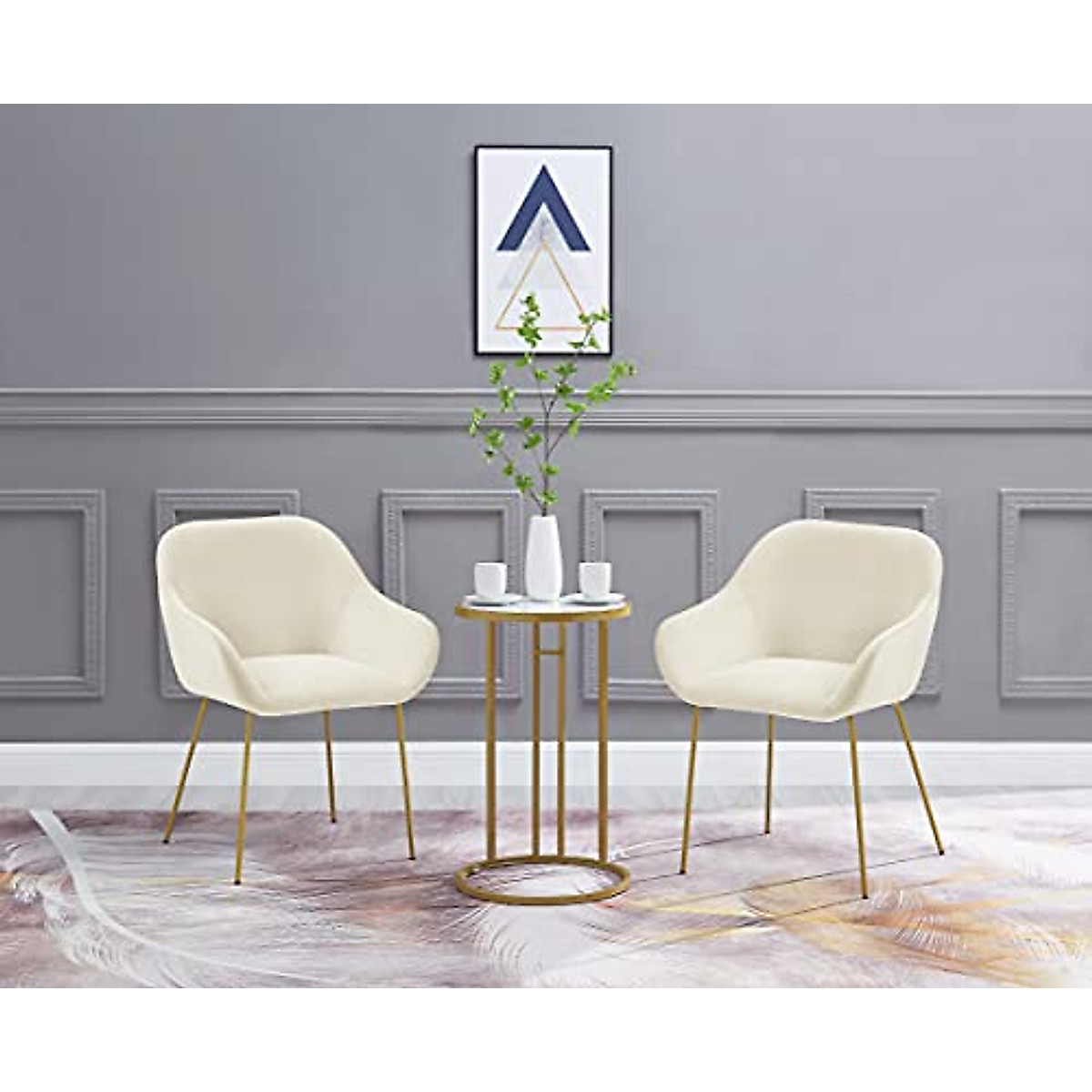 Ball & Cast Upholstered Dining Modern Accent Chair with Low Armrest Golden Metal Leg Set of 1, Beige