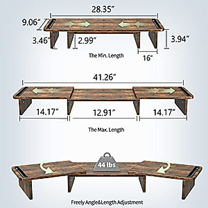 Zimilar Dual Monitor Stand Riser, Monitor Stand with Adjustable Length and Angle, Wood Monitor stand for desk, Monitor Riser for 2 monitors with Storage Space (Rust Brown Large)