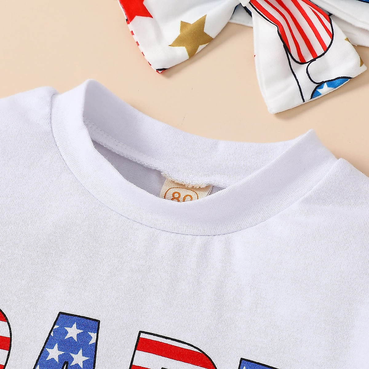 Toddler Girls Short Sleeve Independence Day 4 of July Letter Printed Tassels T Shirt Tops Infant Summer Outfit White