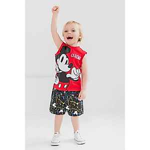 Disney Mickey Mouse Little Boys 3 Piece Set: T-Shirt Tank Top French Terry Shorts 7-8