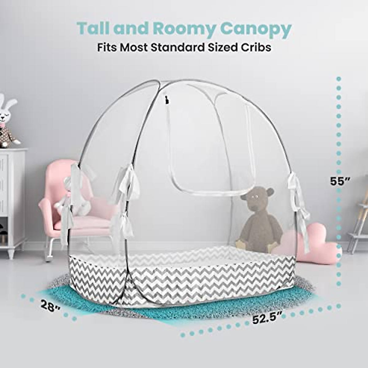 Pro Baby Safety Pop Up Crib Tent, Fine Mesh Crib Netting Cover to Keep Baby from Climbing Out, Prevent Falls and Mosquito Bites, Safety Net Canopy - Sturdy & Stylish Infant Crib Topper