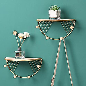 Fenteer Iron Wall Mounted Floating Shelf Rack Semicircle Storage Organizer, Golden S, as described