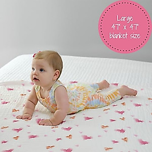 LollyBanks Muslin Baby Quilt 100% Cotton, 6 Layers Soft Baby Blankets for Girls, Large 47 x 47 Inches Baby Receiving Blankets, Durable Baby Bedding, Newborn Essentials, Registry (Heart Print)