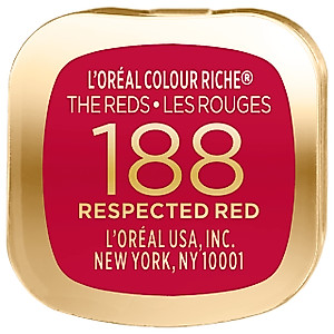 L'Oreal Paris Colour Riche Red Lipstick, Long Lasting, Satin Finish Smudge Proof Lipstick with Hydrating Argan Oil & Vitamin E, Reds of Worth, Respected Red, 0.13 Oz