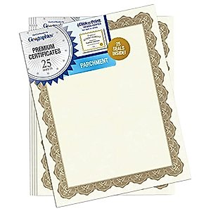 Geographics Optima Gold Blank Award Certificate Paper with Gold Foil Seals, 8.5 x 11", Seal 1.75" (Pack of 25)