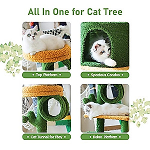 KIYUMI US20L Cat Tree Cat Tower Sisal Scratching Posts Cat Condo Play House Hammock Jump Platform Cat Furniture Activity Center Green