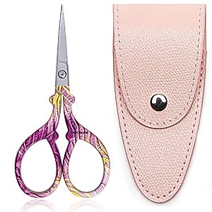 GAIFONGRE 3.6 inch Small Precision Scissors, Sewing scissors with leather sheath cover,Small Stainless Steel craft tools,sewing supplies,Needlework Threading Shears , color Purple