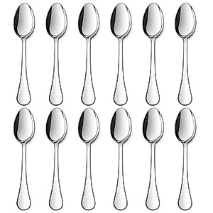 E-far Coffee Spoon Set of 12, 5 Inch 18/10 Stainless Steel Small Spoons Silverware Set for Espresso, Tea, Dessert, Mirror Finish & Round Handle, Dishwasher Safe