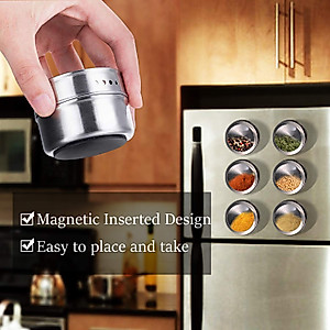 Beeyoka Magnetic Spice Jars,12 Pcs Stainless Steel Spice Tins with Lid and Small Holes for Sprinkle Rust Free Easy to Clean Includes 94 Labeling Stickers