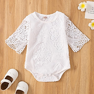 Baby Girl Clothes Outfits Toddler Infant Baby Romper Top+Jeans Clothing Set (White, 3-6 Months)