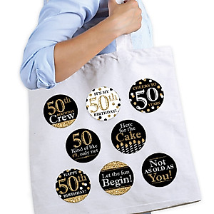 Big Dot of Happiness Adult 50th Birthday - Gold - 3 inch Birthday Party Badge - Pinback Buttons - Set of 8
