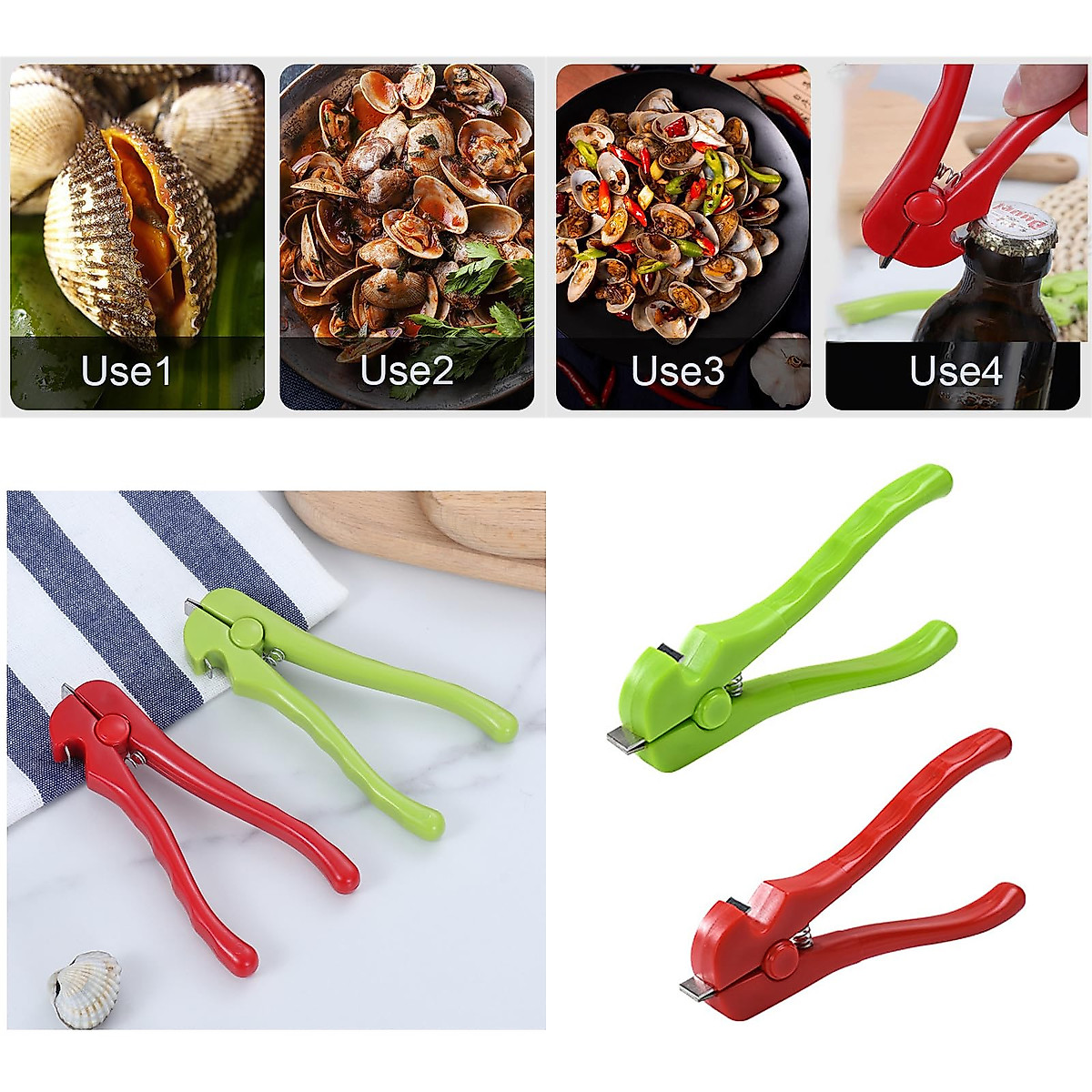 TorSor 2 Pack Clam Opener Tool Opening Knife Shucker with Beer Bottle Openers Function for Shell Shellfish Seafood Oyster Restaurant Party Picnic Kitchen