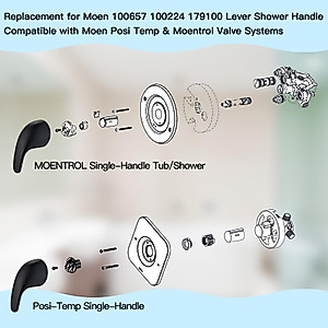 Replacement (100657) for Moen Lever Shower Handle, Compatible with Moen PosiTemp Valve Systems, Matte Black