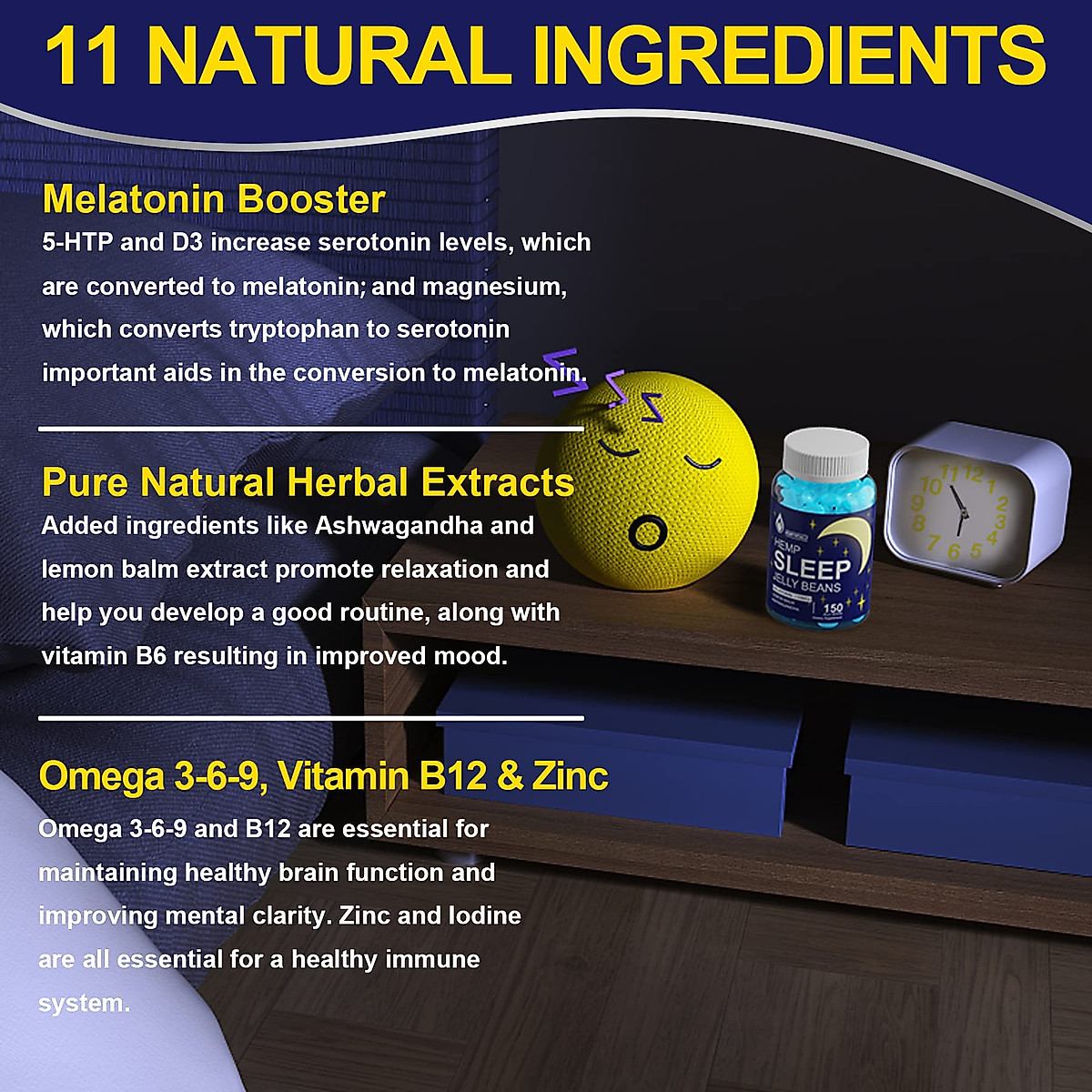 Melatonin 3mg 15mg for The Whole Family with Ashwagandha, 5-HTP, Lemon Balm, Magnesium, B12, B6 Chewable & Low Sugar - for Healthy Rest Cycle, Deep Zzzs, Positive Mood & Brain Health, 150 Counts