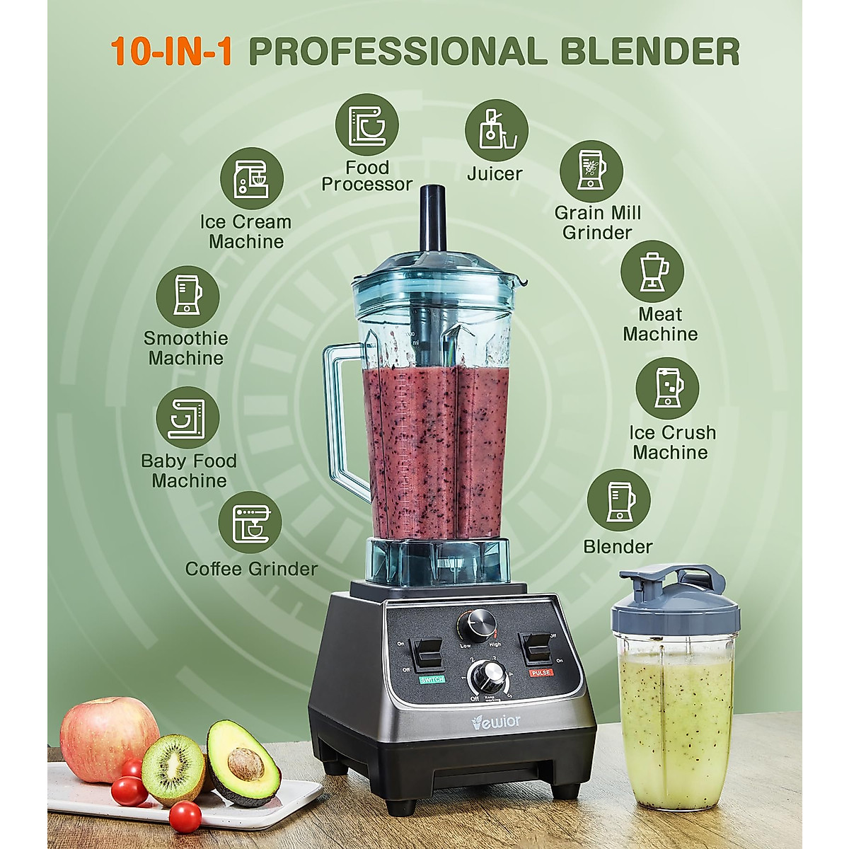 VEWIOR 2200W Blenders for Kitchen, Professional Smoothie Blender with 68oz Tritan Container & 27oz To-Go Cup, Countertop Blender for Smoothies