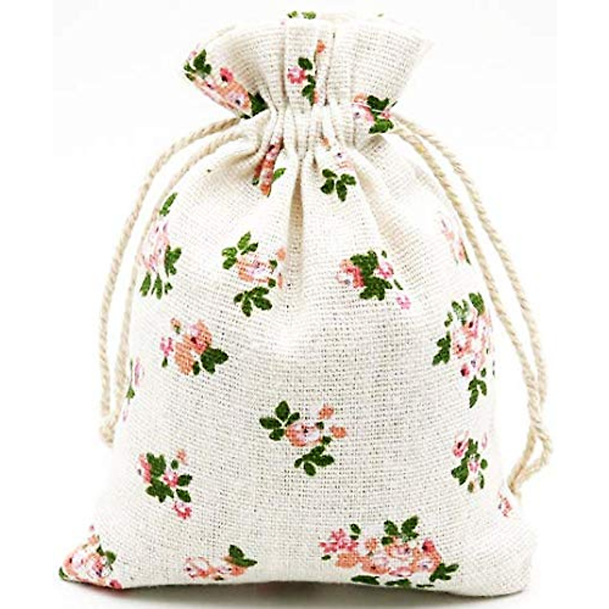 Autupy 20 Pack Floral Burlap Drawstring Bags Gift Bags Packing Storage Linen Jewelry Pouches Sacks for Christmas Wedding Party Shower Birthday, 5.5 x 3.9 Inch