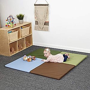 Factory Direct Partners 10392-ET SoftScape Squares Activity Mat for Infants and Toddlers, Tummy Time for Babies, Soft Foam Colorful Play - Earthtone, 48"L x 48"W x 1"H