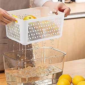 Cedilis 3 Pack Plastic Produce Saver Container, Vegetable Storage Containers for Refrigerator, Fruit Storage Organizer Bins with Divider, Fridge Container Box, White（Not Dishwasher Safe