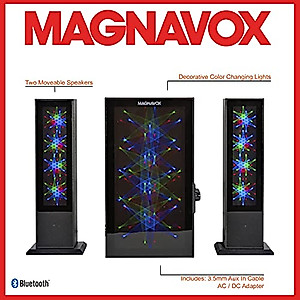 Magnavox MHT990 2.1 Home Entertainment System with Bluetooth Wireless Technology and Color Changing Lights in Black | AUX Port | Subwoofer with 2 Speakers | Pulsing Lights |