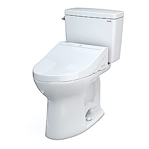 TOTO Drake WASHLET - Two-Piece Elongated 1.28 GPF Universal Height TORNADO FLUSH Toilet with C5 Bidet Seat, 10 Inch Rough-In, Cotton White - MW7763084CEFG.10#01
