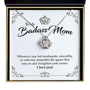Aphrodite's Mom Birthday Gifts, To My Badass Mom,Luxe Crown Necklace, Birthday Gifts for Mom, 925 Sterling Silver, Necklaces for Women, Gifts for Mom From Daughter, Sterling Silver, Cubic Zirconia