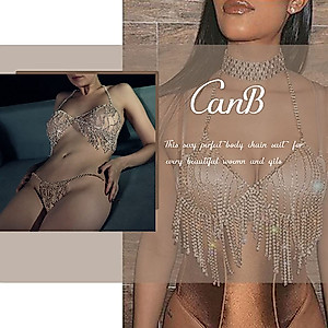 CanB Rhinestone Sexy Bra Chains Shiny Crystal Tassel Underwear Necklace Chains Summer Beach Bikini Nightclub Chain Body Accessories Jewelry for Women and Girls (Style-1)