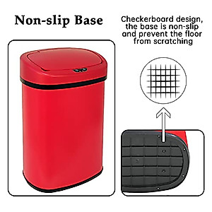 13 Gallon Trash Can Automatic Kitchen Garbage Can Easy-Clean 50L Stainless Steel Brushed Motion Sensor Waterproof with Lid for Bathroom Office (Red)
