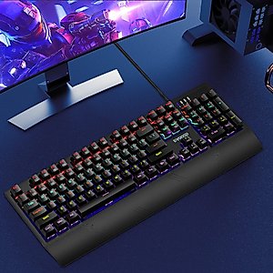 E-YOOSO Mechanical Keyboard, Mechanical Gaming Keyboard with Blue Switches, 104 Keys, Wired Keyboard Mechanical with Rainbow Backlit & RGB LED Side Light, Clicky Keyboard for Windows, Gaming, PC