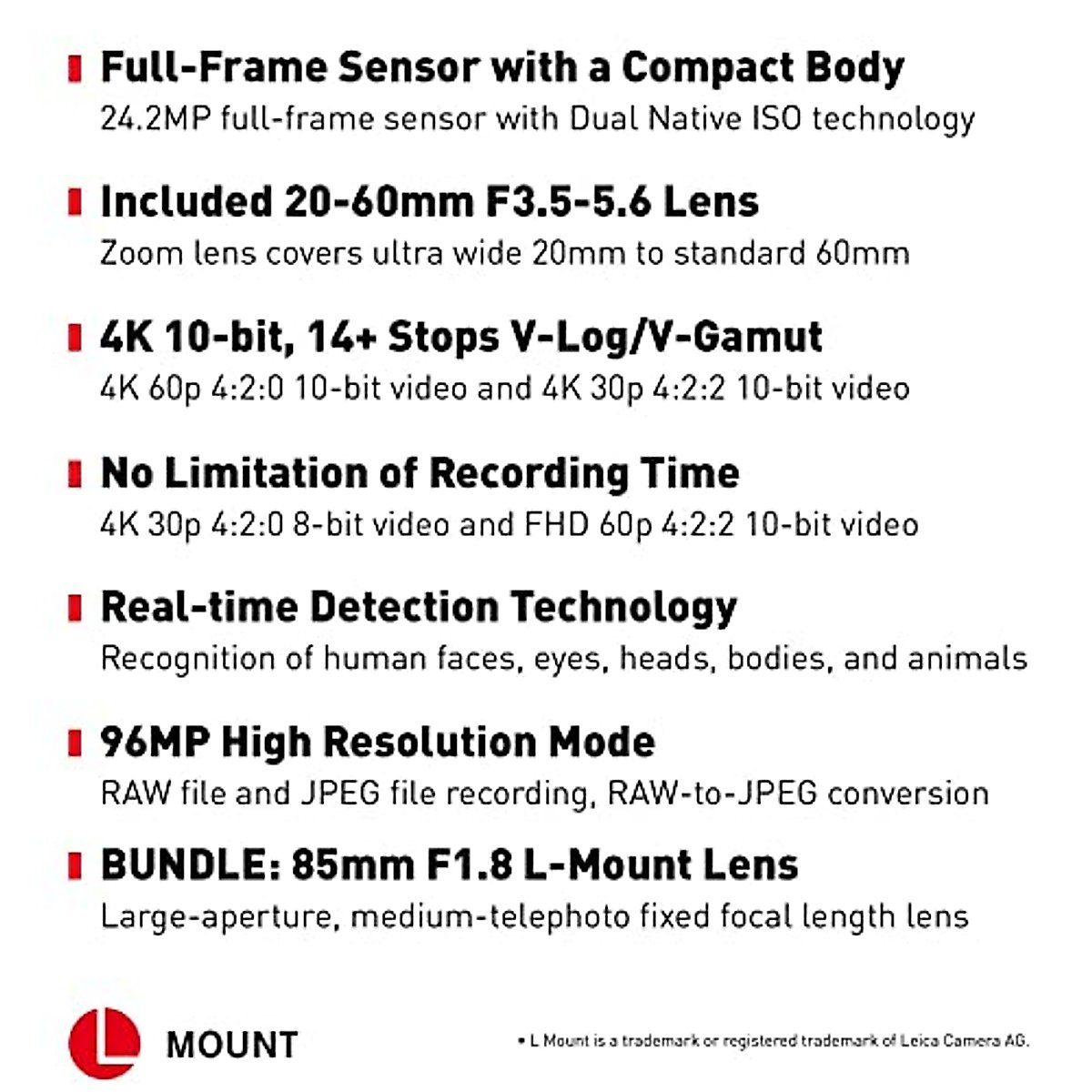 Panasonic LUMIX S5 Full Frame Mirrorless Camera (DC-S5KK) with LUMIX S Series 85mm F1.8 L Mount Interchangeable Lens (S-S85)