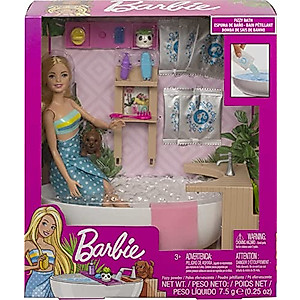 ​Barbie Fizzy Bath Doll & Playset, Blonde, with Tub, Fizzy Powder, Puppy & More, Gift for Kids 3 to 7 Years Old