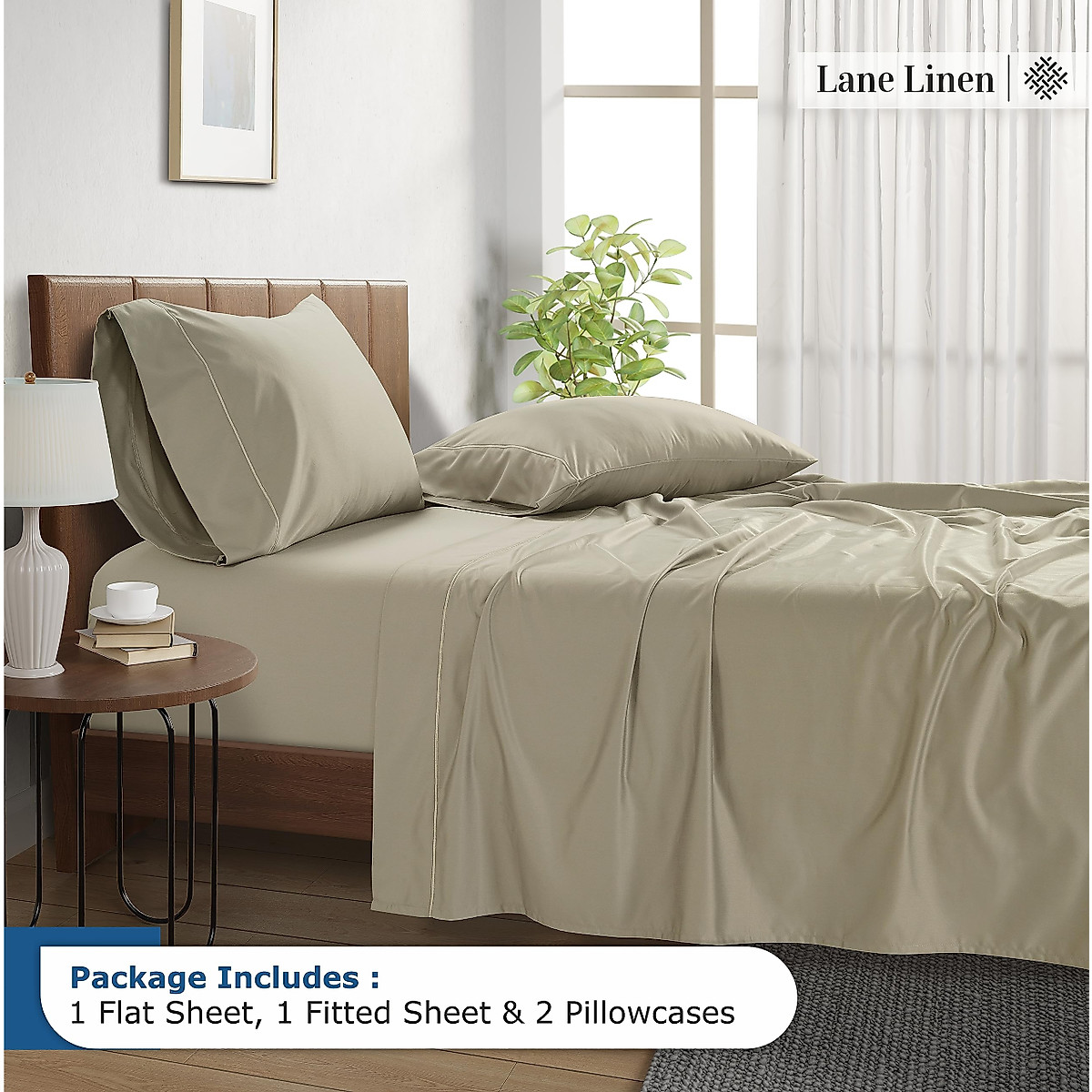 LANE LINEN 100% Egyptian Cotton Full Size Bed Sheets Set - 1500 Thread Count, 4 Pieces Set - Premium Sateen Weave Cotton Full Bed Sheets Set - 15" Deep Pocket Full Size Sheets Set - Linen